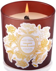 cinnamon ginger blossom wood wick scented candle | big candle for home decor 10.6 oz scented soy candle, relaxing candles for women and men, aromatherapy candle gift