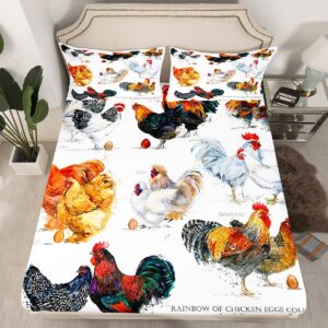 chicken breed fitted sheet beautiful rooster bedding set for kids boys girls rustic farmhouse bed sheet set breathable farm animal bed cover room decor bed set queen size