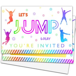 isovf 4" x 6" rainbow jump birthday party invitation cards with envelopes (20 sets) - trampoline bounce house party invites - c05