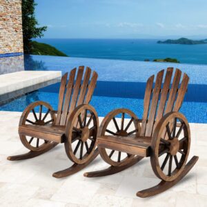 furndoor wood rocking chair set of 2 - outside wagon rocking chair 2 pcs, rustic front porch chairs single for patio, country, yard