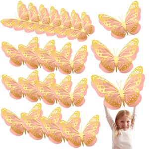 geosar 20 pcs 3d large butterfly party decoration 2 layer giant paper butterfly stickers big butterfly wall decoration set large butterfly for birthday baby shower nursery (gold,pink)