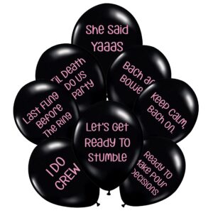 funny bachelorette party balloons | fun decoration for bridal, wedding shower, or bachelorette party for bride | classy decor 8 pack with different phrases (8 pack) (black/pink)