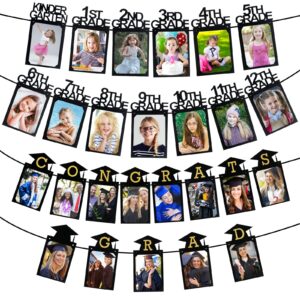 foimas 2pcs graduation photo banner,5x7 inch congrats grad photo banner kindergarten to 12th grade picture hanging garland for 2024 graduation party supplies