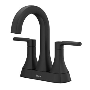 pfister vaneri bathroom sink faucet, 4-inch centerset, 2-handle, 3-hole, matte black finish, lf048vribb