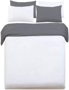 ebeddy linens 800 tc ultra silky soft egyptian cotton super king plus 120x120 size 3-pieces reversible duvet cover set hidden zipper closer & corner ties, white/dark grey