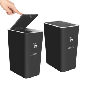 xpiy trash can with lid, 2 pack 4 gallons/15 liters garbage can with press top, small trash can dog proof, plastic trash bin, waste basket for bathroom|kitchen|bedroom|office (2, black)