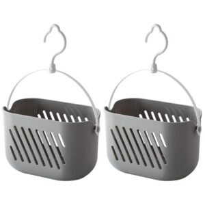 doitool 2pcs hanging shower plastic hanging shower baskets portable kitchen organizer storage basket with hook for home grey