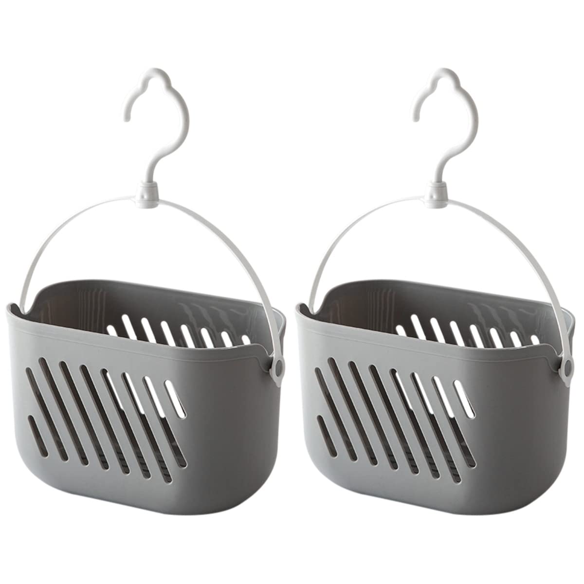 DOITOOL 2Pcs Hanging Shower Plastic Hanging Shower Baskets Portable Kitchen Organizer Storage Basket with Hook for Home Grey