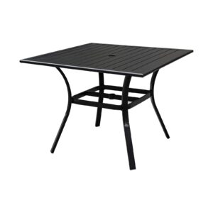 leveleve 1 piece patio dining table,outdoor furniture 38"x 38" metal slatted table with 1.5" umbrella hole,outside porch deck balcony backyard table(square)