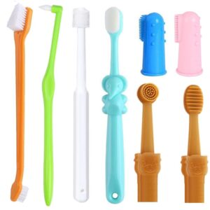 qubccum 8 pack small dog & cat toothbrush kit, 360º pet toothbrush/mini head/dual head / 10000 ultra-soft bristles tooth brush/finger toothbrushs for cat kitten doggie dental care, oral hygiene