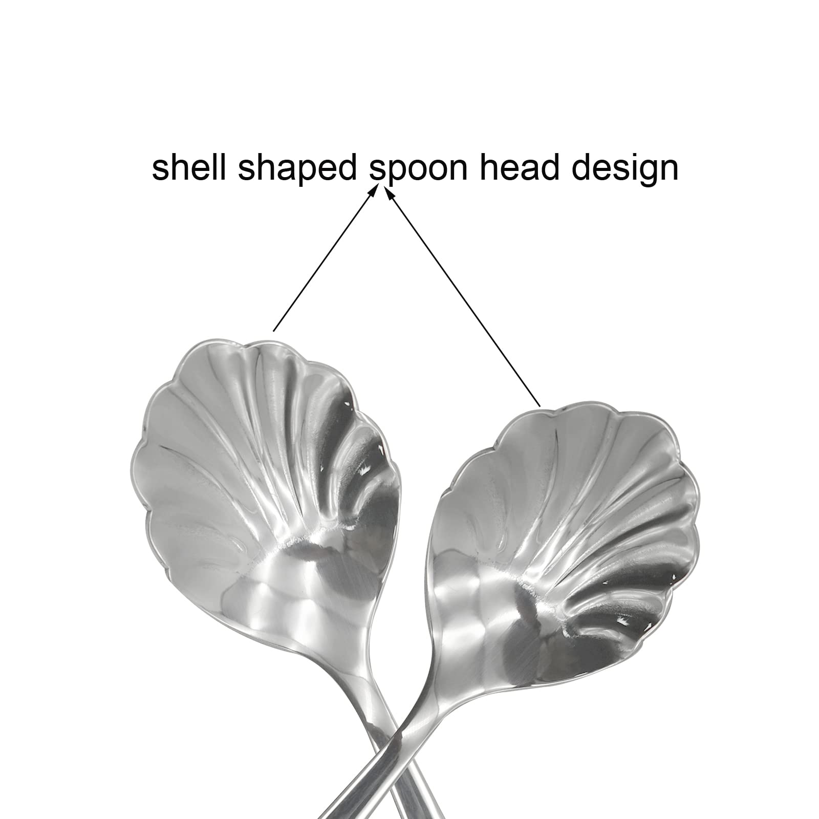 Pinenjoy 6Pcs Shell Spoons 18/10(304) Stainless Stell Scalloped Shape Spoon 4.96inch Vintage Sugar Spoon for Stirring Coffee Tea Espresso Cappuccino Demitasse Yogurt Dessert