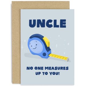 old english co. fun birthday card for uncle - 'no one measures up to you' diy handyman card for him - card for men - thank you greeting card from niece or nephew | blank inside with envelope