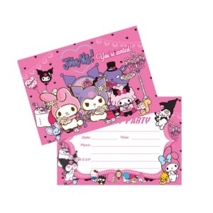 sutradhar 24pcs kuromi and melody birthday invitations,kuromi and melody party invitations birthday party supplies decoration (invitations24)