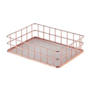 aesgxtu rose gold metal storage basket desktop iron grid simple snack storage tray for home decor＆orderly storage (large)