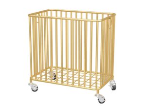 rolling laundry hamper with wheels,large-size metal laundry basket cart,clothes or linen storage organize hamper bin for living room,bathroom,closet or children bedroom,gold