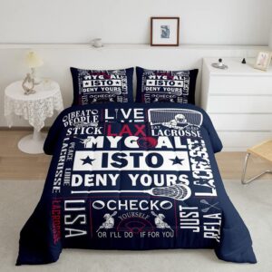 jejeloiu lacrosse comforter set for girls boys sports game comforter decorlacrosse ball bedding set gift for lacrosse lover navy blue duvet set twin size 2pcs quilt boys