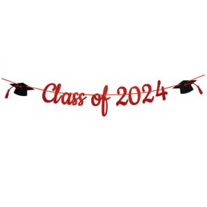 gexolenu red congratulats class of 2024 graduation theme party decoration banner, congrats grad banner, black glitter graduation banner, 2024 black congratulations grad party decorations