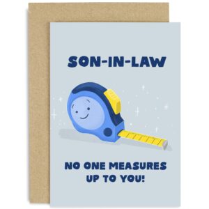 old english co. fun birthday card for son-in-law - 'no one measures up to you' diy handyman card for him - card for men - greeting card from mother-in-law father-in-law | blank inside with envelope