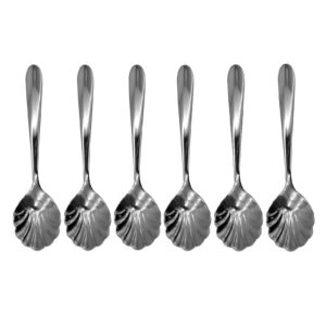 pinenjoy 6pcs shell spoons 18/10(304) stainless stell scalloped shape spoon 4.96inch vintage sugar spoon for stirring coffee tea espresso cappuccino demitasse yogurt dessert