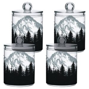 keepreal nature mountains and forest qtip holder dispenser with lids, 4pcs plastic food storage canisters, apothecary jar containers for vanity organizer storage