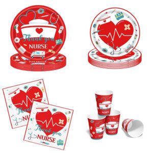 loonelo 52pcs thank you nurse party supplies, happy national nurses appreciate week table party decorations, disposable rn graduation congrats tableware set plates,napkins,cups