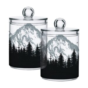 keepreal nature mountains and forest qtip holder dispenser with lids, 2pcs plastic food storage canisters, apothecary jar containers for vanity organizer storage