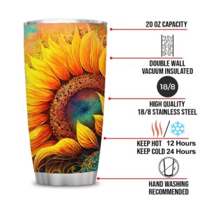 ATHAND Sunflower Gifts for Women,Sunflower Water Bottle,Sunflower Tumbler,Sunflower Cup,Sunflower Mug- 20 Oz Insulated Tumblers with Lid - Inspirational Gift for Women,Girls