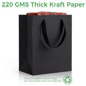 MOXARYSU Medium Black Gift Bags: 8x5x10 Inch 12pcs Black Paper Gags Bulk For Party Shopping Birthday Wedding