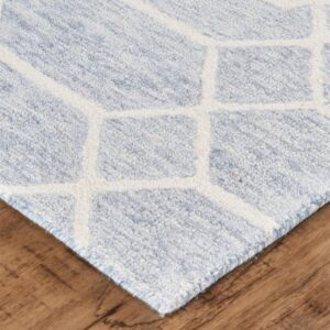 8' X 10' Blue And Ivory Wool Geometric Tufted Handmade Stain Resistant Area Rug