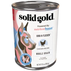 solid gold canned dog food for adult & senior dogs - nutrientboost hund-n-flocken made with real chicken and healthy whole grains - high calorie, high protein wet dog food - 6ct/12.5oz cans