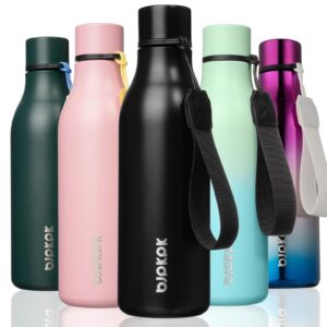 bjpkpk insulated water bottles, 18 oz stainless steel metal water bottle with strap, bpa free leak proof thermos, mugs, flasks, reusable water bottle for sports & travel, black