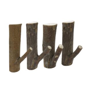 tsnamay 4pcs real wood tree branch wall hook,farmhouse rustic decorative wooden with bark trunk thickness 2cm-3cm,self adhesive