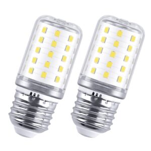 zscbbkj led refrigerator light bulb replacement 40w 60w e26 base appliance light bulb, 6w daylight white 5000k medium base fridge light bulbs, non-dimmable freezer home lighting lamp 2 pack