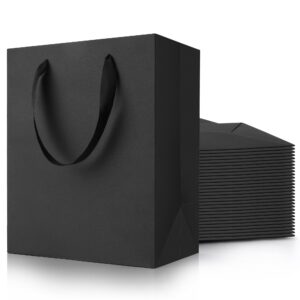 moxarysu medium black gift bags: 8x5x10 inch 12pcs black paper gags bulk for party shopping birthday wedding