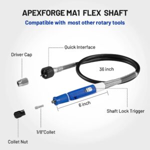 APEXFORGE MA1 Flex Shaft Rotary Tool Attachment, Quick Accessory Change, 1/8 Chucks & 36” Long Cable, Compatible with Most Rotary Tools, Ideal for Engraving, Carving, Polishing, Cleaning, Drilling