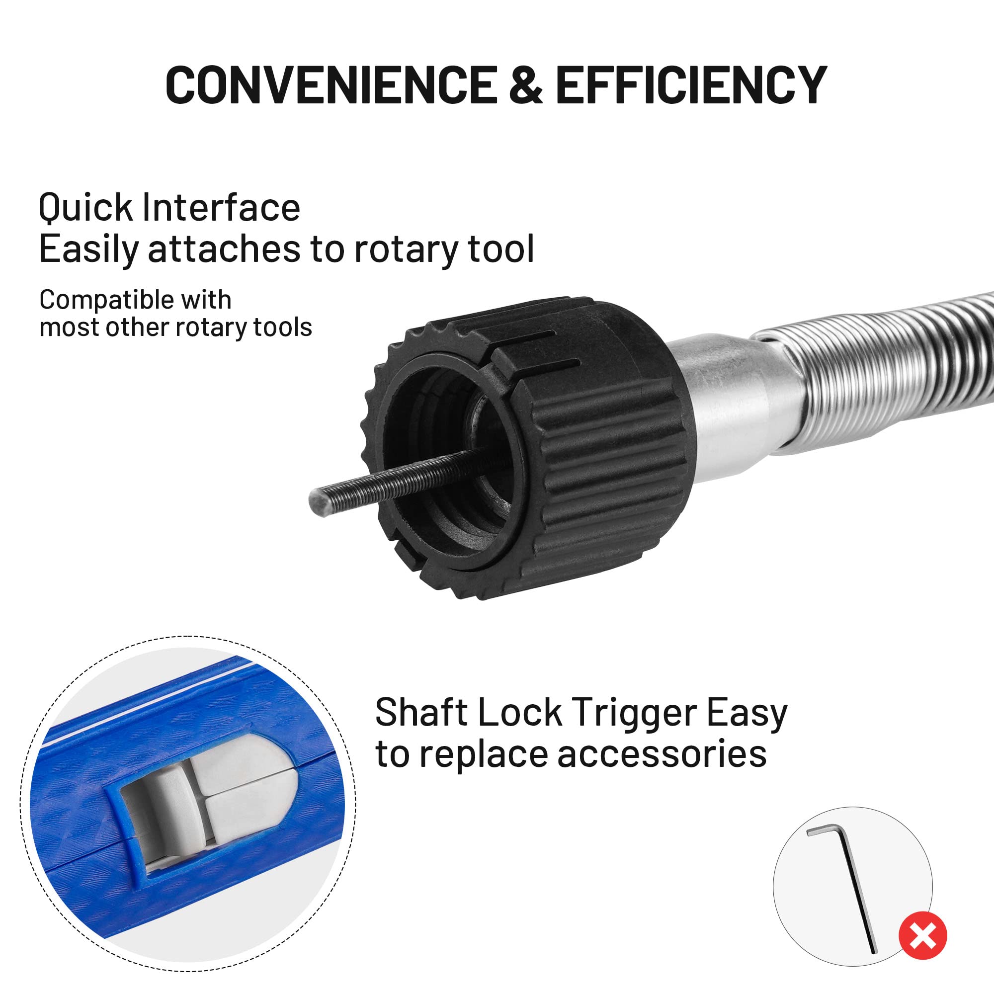 APEXFORGE MA1 Flex Shaft Rotary Tool Attachment, Quick Accessory Change, 1/8 Chucks & 36” Long Cable, Compatible with Most Rotary Tools, Ideal for Engraving, Carving, Polishing, Cleaning, Drilling