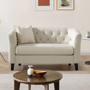 husbedom 50" loveseat sofa, contemporary small couch with button tufted décor, love seats furniture for small spaces, living room, bedroom, apartment, dorm, beige