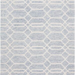 8' X 10' Blue And Ivory Wool Geometric Tufted Handmade Stain Resistant Area Rug