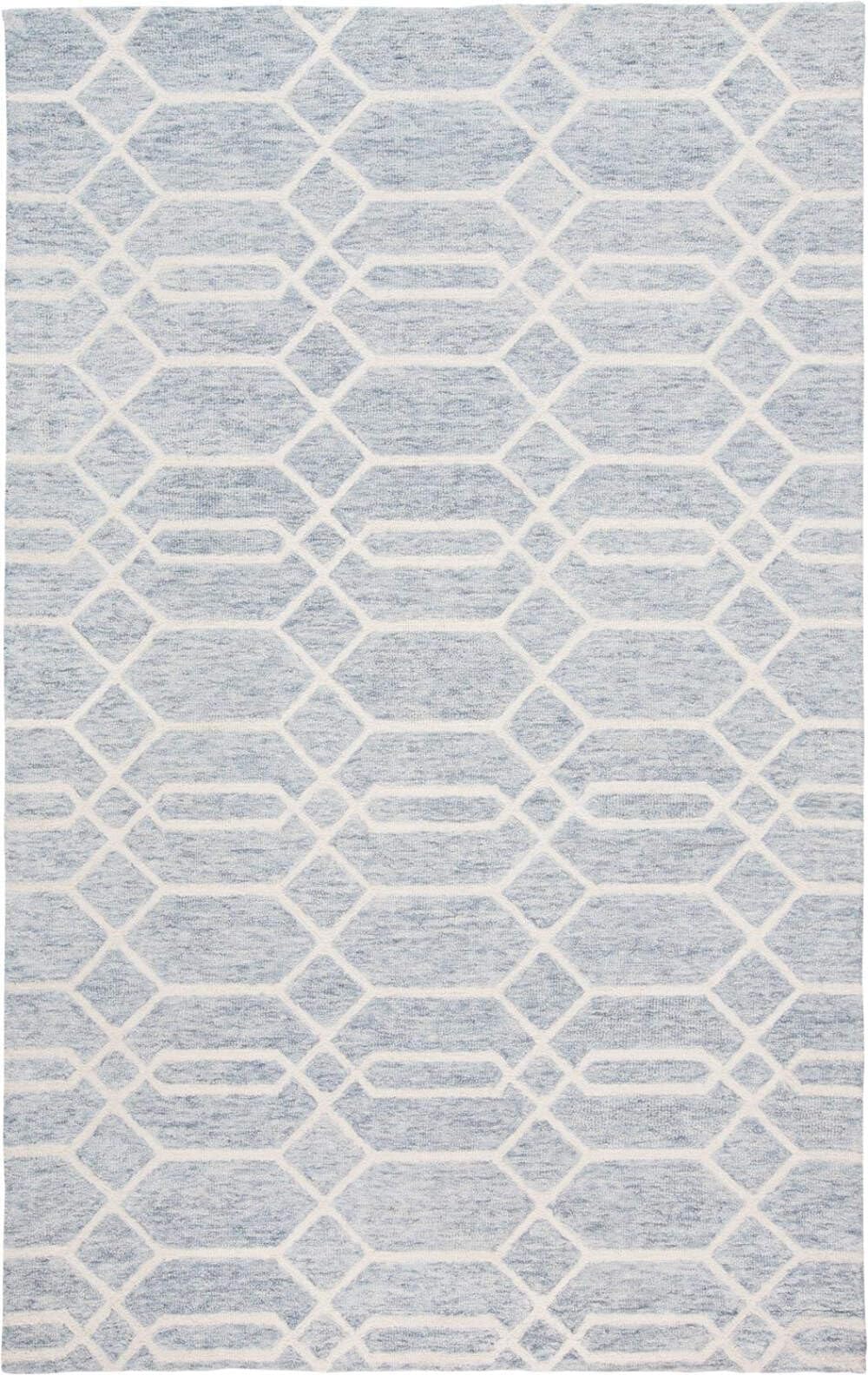 8' X 10' Blue And Ivory Wool Geometric Tufted Handmade Stain Resistant Area Rug