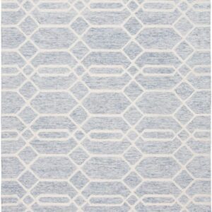 8' X 10' Blue And Ivory Wool Geometric Tufted Handmade Stain Resistant Area Rug