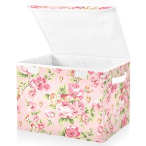 alaza storage bins with lids,pink rose fabric storage boxes baskets containers organizers for clothes and books