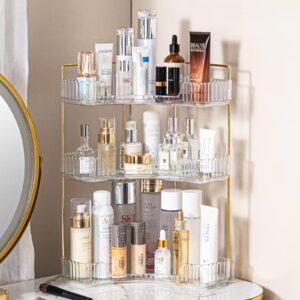 jsmkj makeup organizer, 3 tier bathroom organizer for perfumes and makeups,skincare,toiletries ect multifunctional organizer rack for dresser, bedroom, living room, bathroom (transparent(3tier))