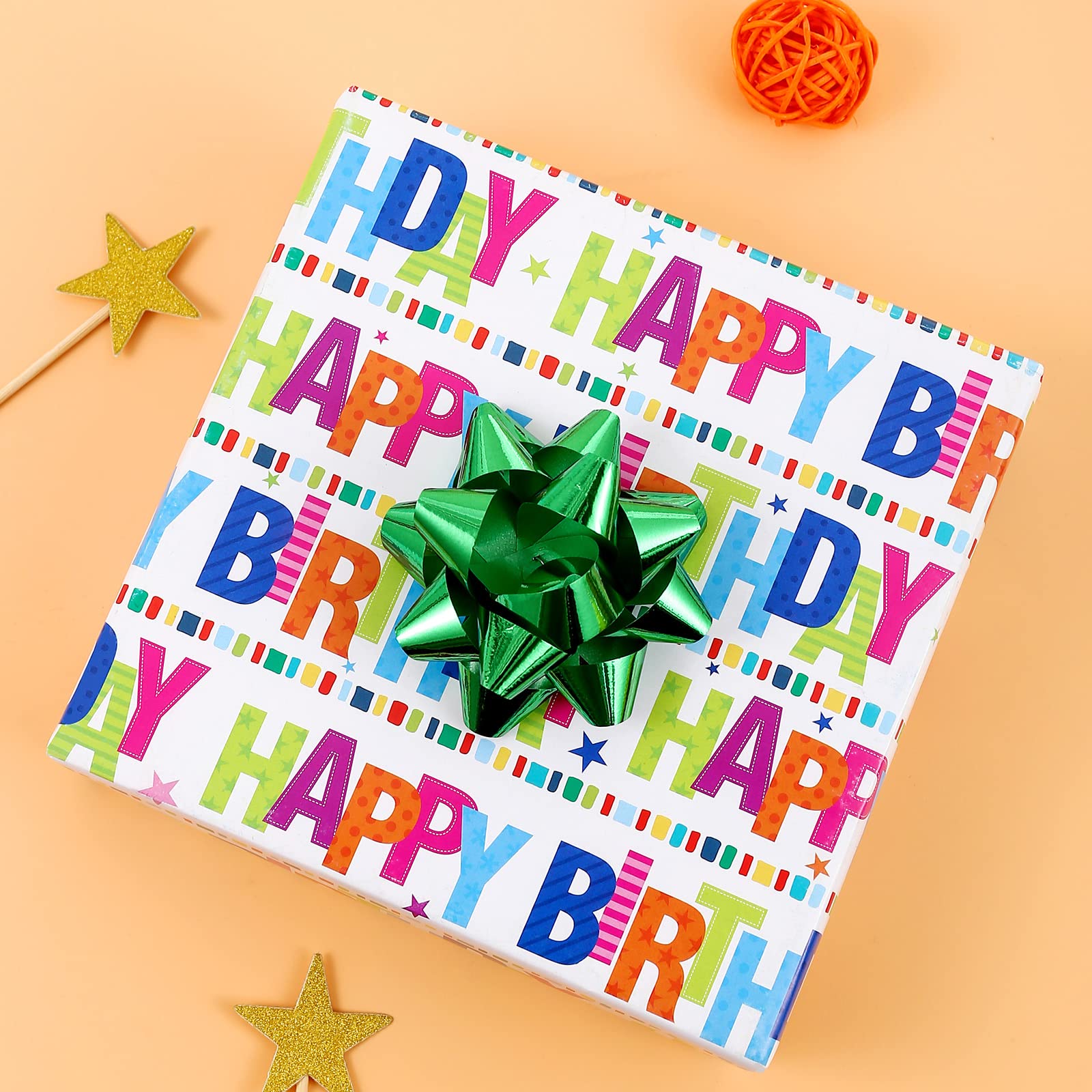 U'COVER Happy Birthday Wrapping Paper for Girls Kids Boys 3 Large Sheet with Cut Line Gift Wrapping Paper for Women Men Baby Shower Holiday Birthday Gift Wrap Paper Folded Flat 27 x 39.4inch