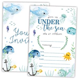 awsice under the sea birthday invitations, ocean animals double-sided fill-in invite cards for birthday party, 20 invitations with envelopes, decorations,party favor and supply-a16