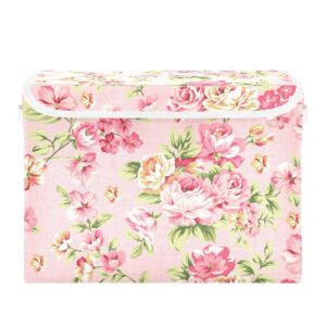 ALAZA Storage Bins with Lids,Pink Rose Fabric Storage Boxes Baskets Containers Organizers for Clothes and Books