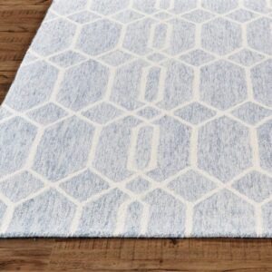 8' X 10' Blue And Ivory Wool Geometric Tufted Handmade Stain Resistant Area Rug