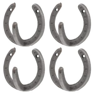 doitool 4pcs cast iron wall hooks, horseshoe shaped wall hanger coat hooks hat horse hook vintage wall hooks decorative wall hangers for hanging robe towels coats bags