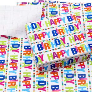 u'cover happy birthday wrapping paper for girls kids boys 3 large sheet with cut line gift wrapping paper for women men baby shower holiday birthday gift wrap paper folded flat 27 x 39.4inch