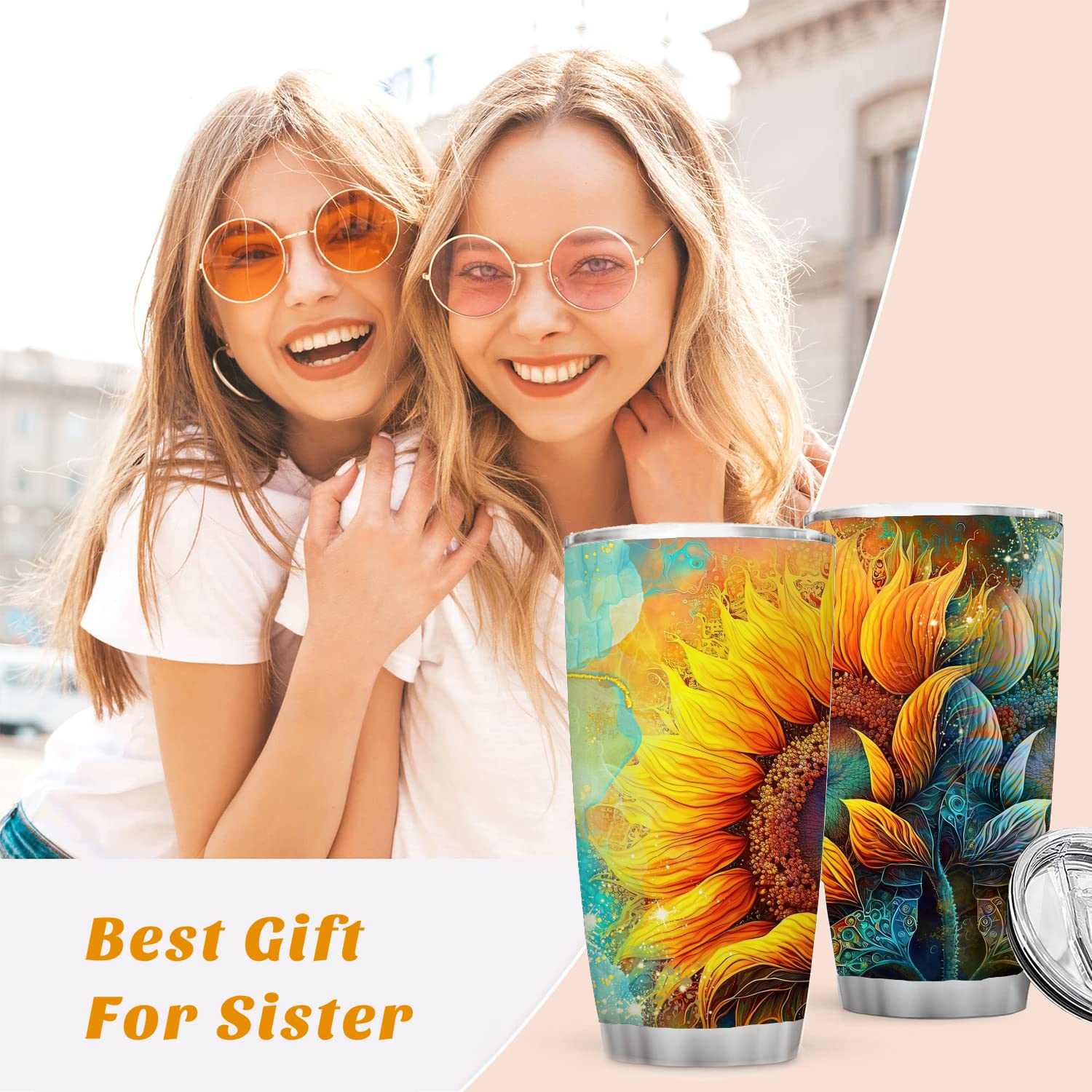 ATHAND Sunflower Gifts for Women,Sunflower Water Bottle,Sunflower Tumbler,Sunflower Cup,Sunflower Mug- 20 Oz Insulated Tumblers with Lid - Inspirational Gift for Women,Girls