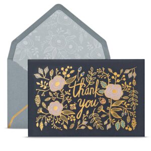 prims & flourish thank you cards with envelopes, 24-count thank you notes, gold foil floral designs, 4 x 6 inches, blank inside thank you cards bulk for weddings, bridal showers, baby showers